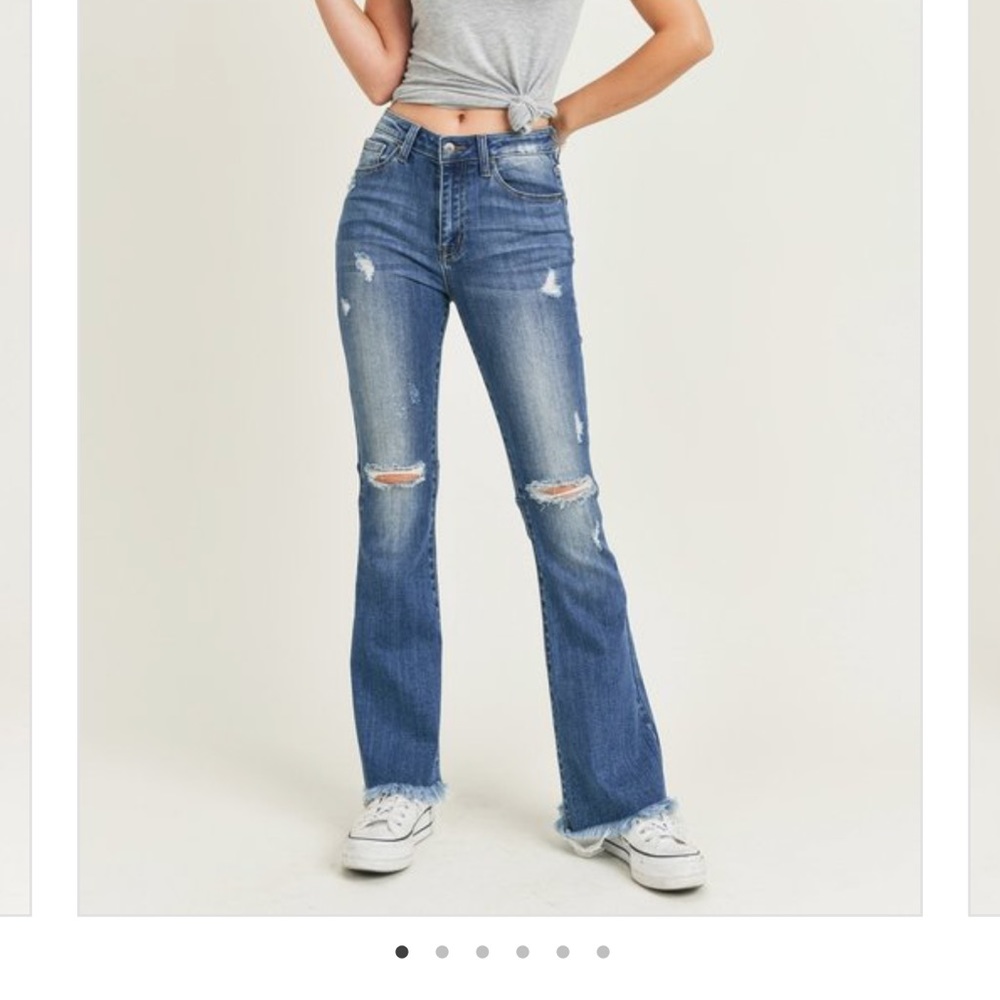 Risen Flare Distressed High Rise Jeans - Gem